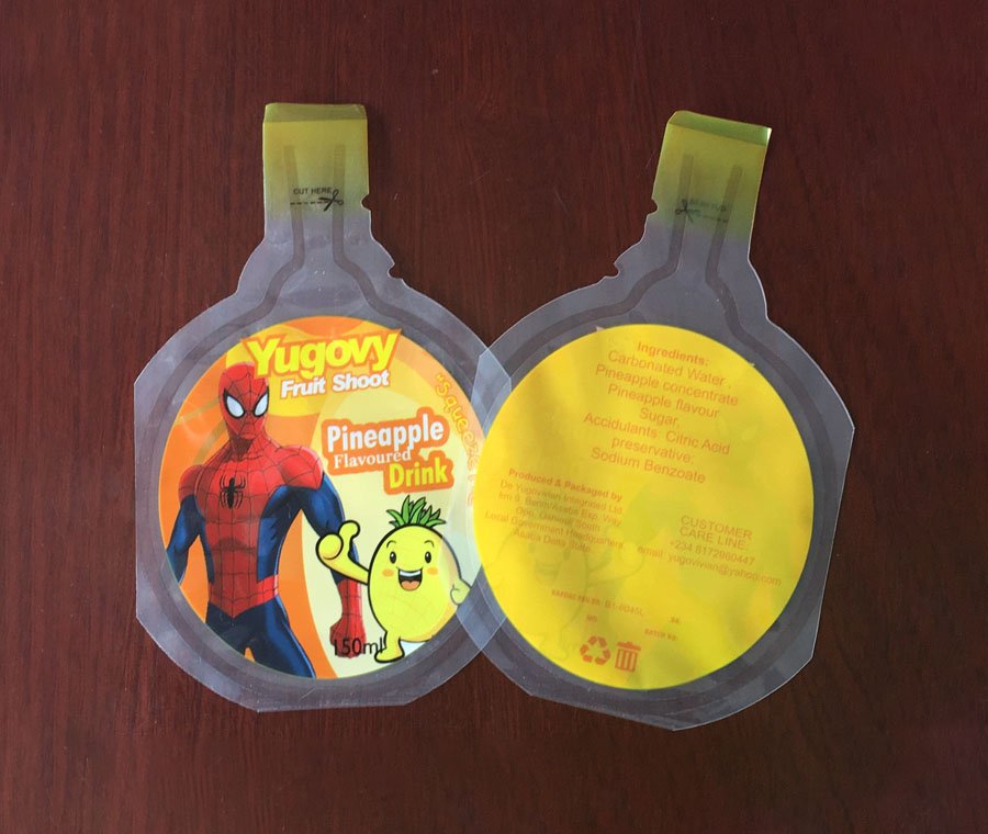 Custom printed bottle shape water sachet